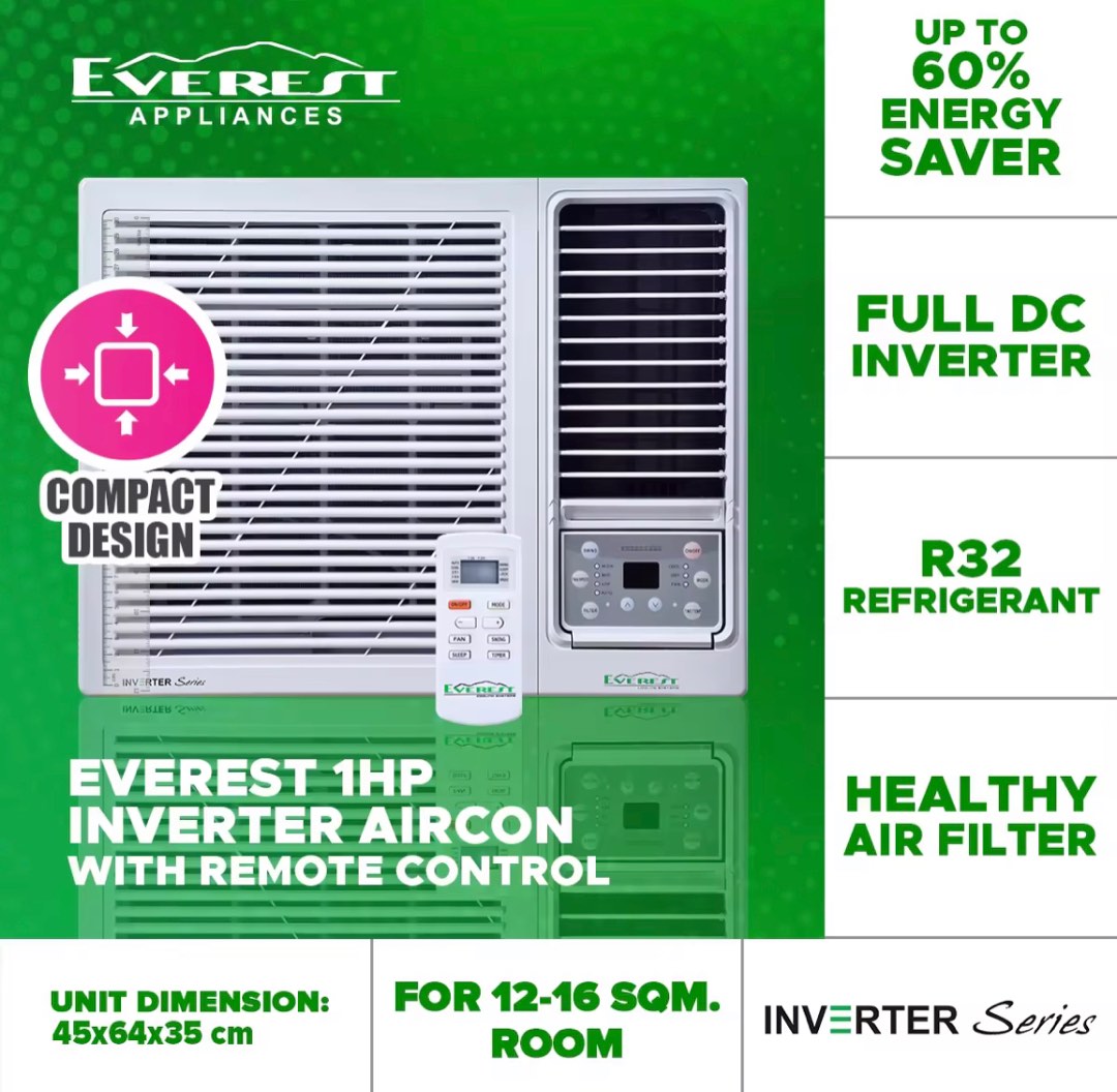 EVEREST Inverter Aircon Full DC Window Type 1.0 HP - ETIV10CFWD/G, TV ...