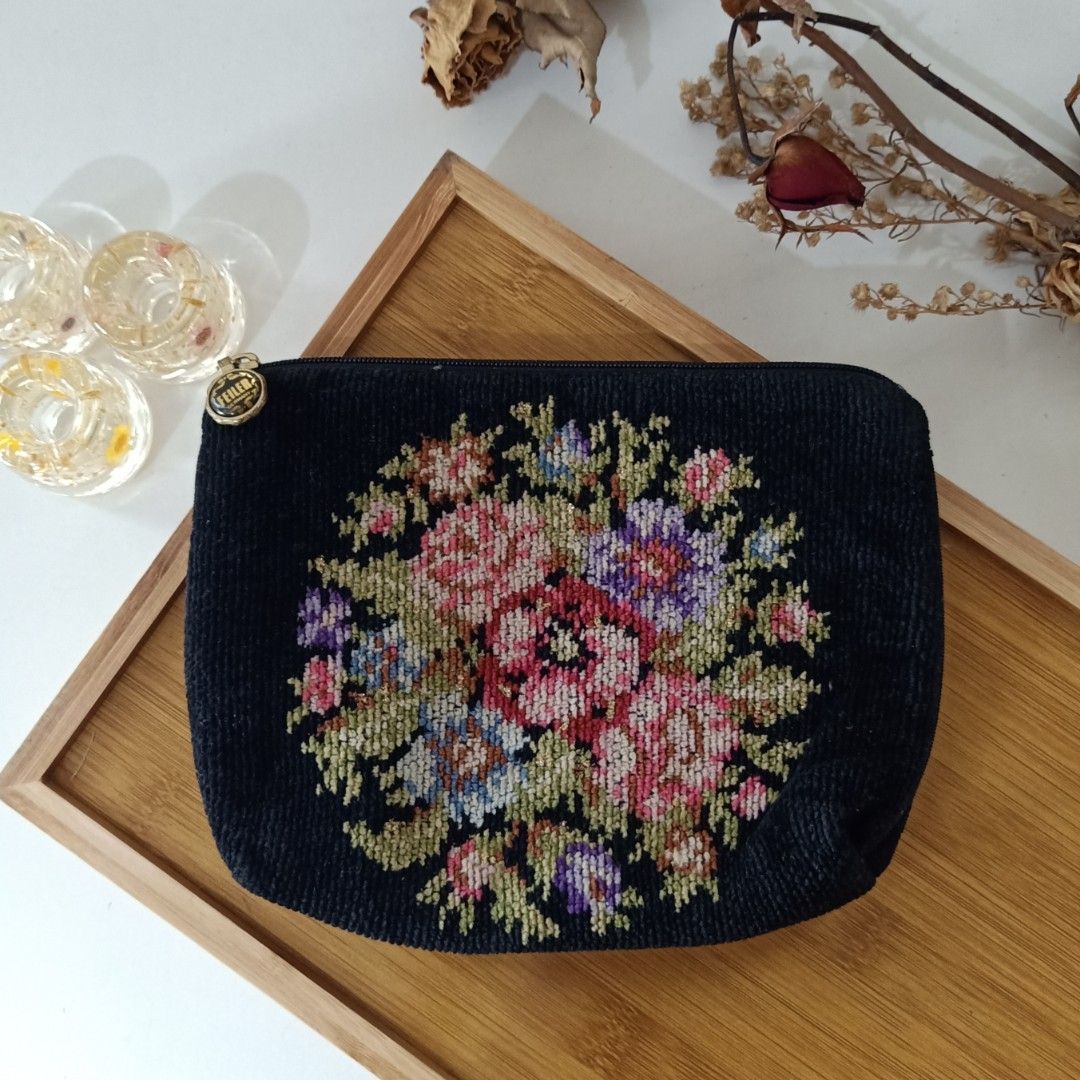 Feiler Germany Black Chenille Pouch on Carousell