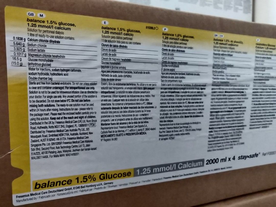 Fresenius 2L 1.5% Dialysis Solution, Health & Nutrition, Medical ...