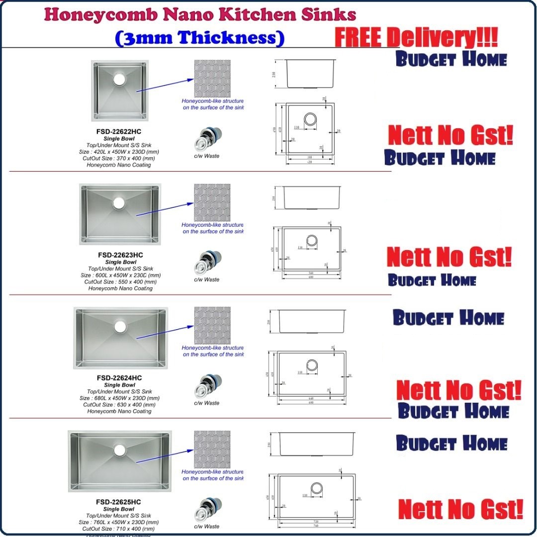 Honey Comb Fidelis nano coated kitchen sink, Furniture & Home Living ...