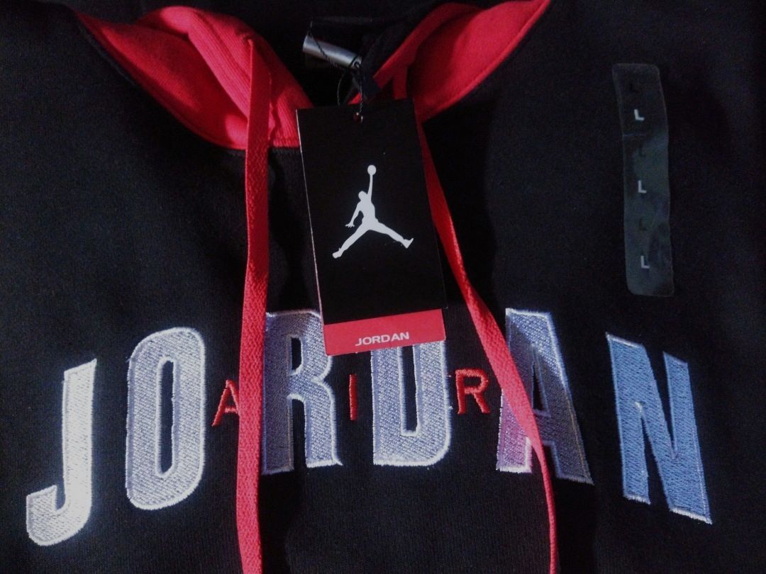 Hoodie BARU Nike Air Jordan Logo Full Bordir ( Kupluk Merah Dalam Hitam ...