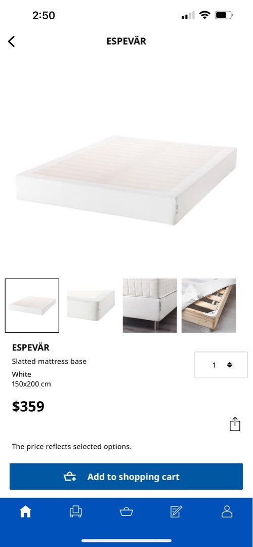 Ikea espevar bed frame (queen) + leg (1set), Furniture & Home Living ...