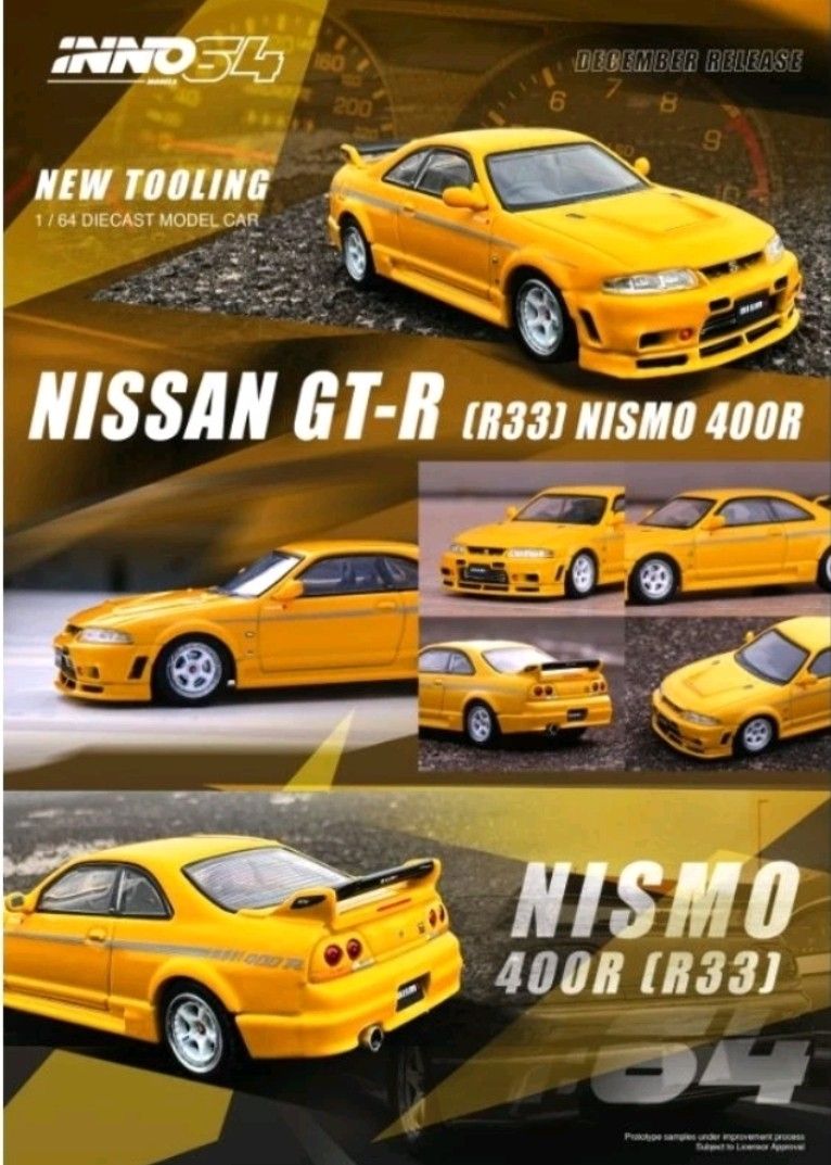 P.O Inno64 Nissan skyline GT-R R33 Nismo 400R Yellow, Hobbies & Toys ...