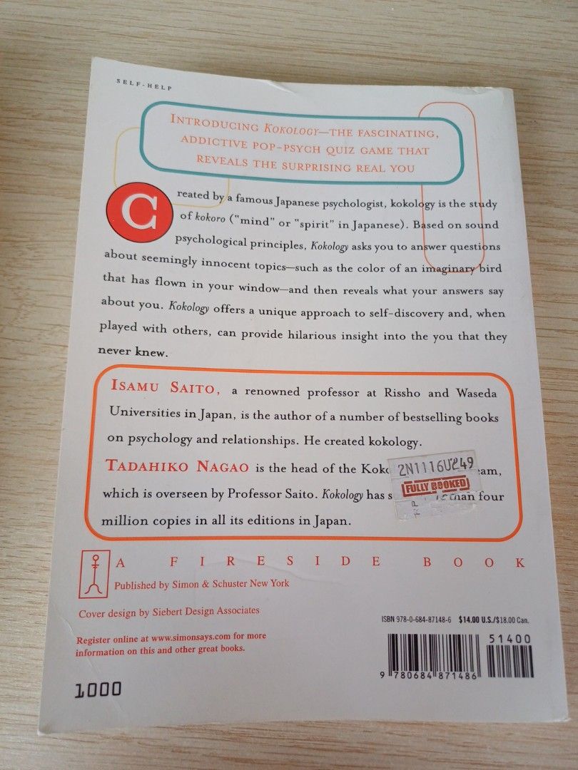 Kokology (self discovery psychological game) book 1 and 2 on Carousell
