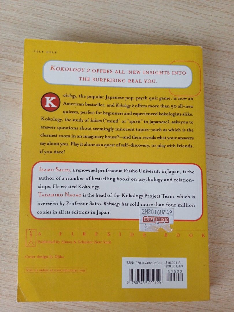 Kokology (self discovery psychological game) book 1 and 2 on Carousell