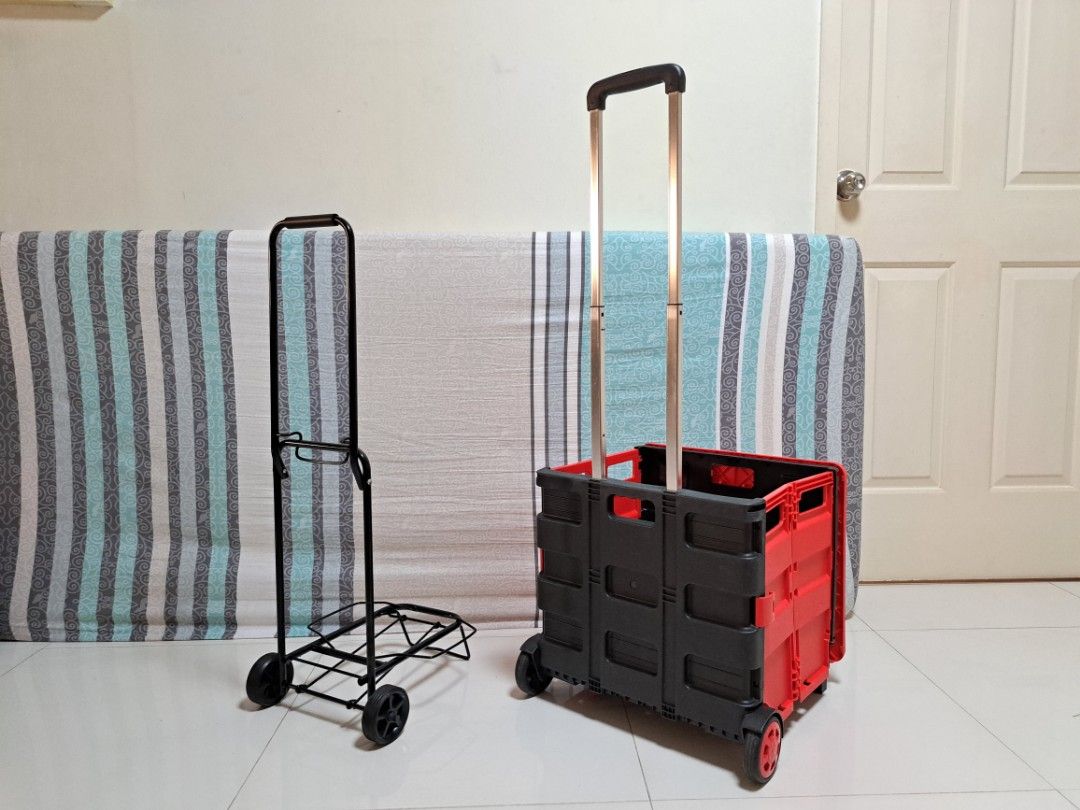 Lot of 2 Black Foldable Trolley and Pack & Roll Red Foldable Box ...