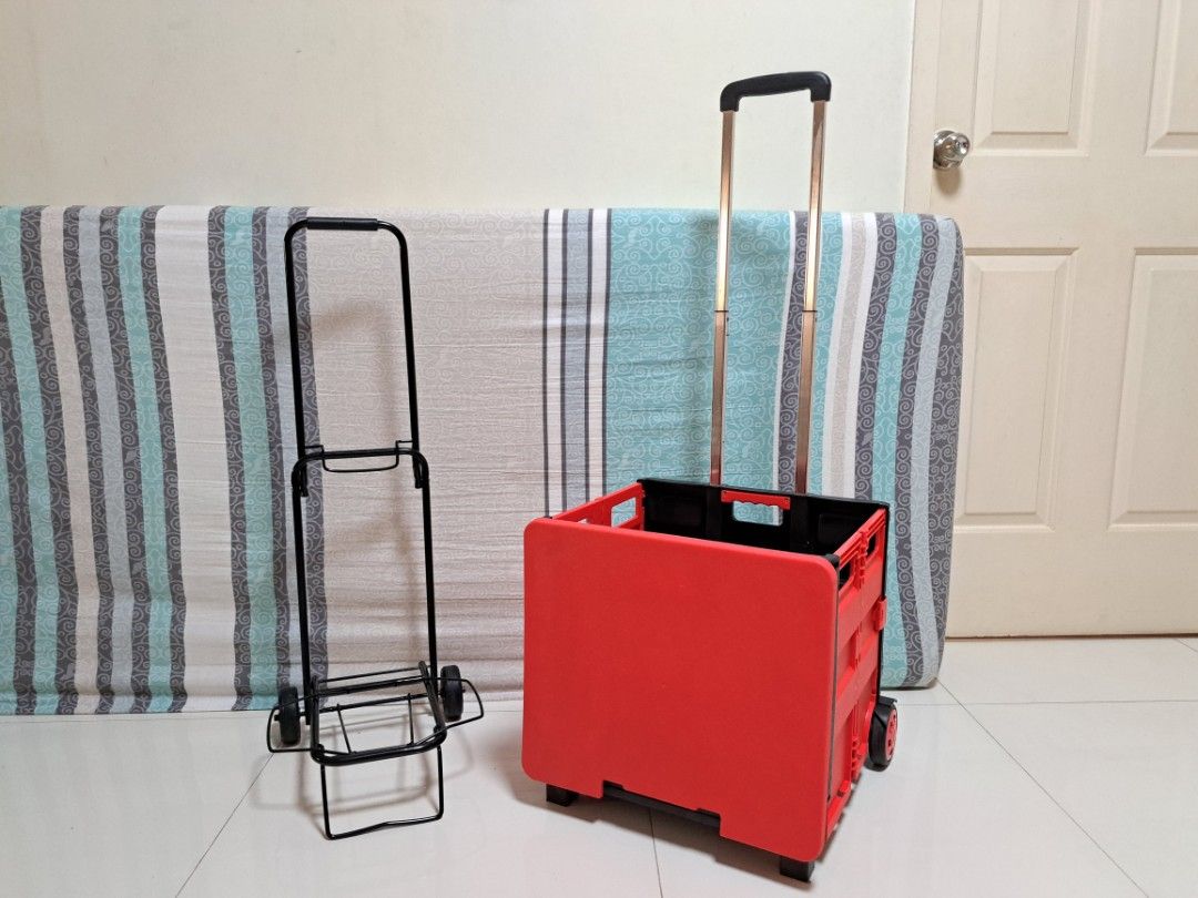 Lot of 2 Black Foldable Trolley and Pack & Roll Red Foldable Box ...