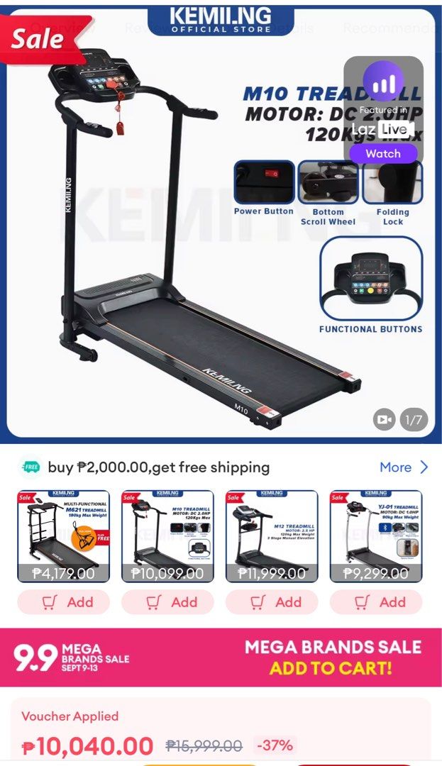 M10 Kemiling Treadmill/ Walking Pad (Space saving and Foldable!) up to ...