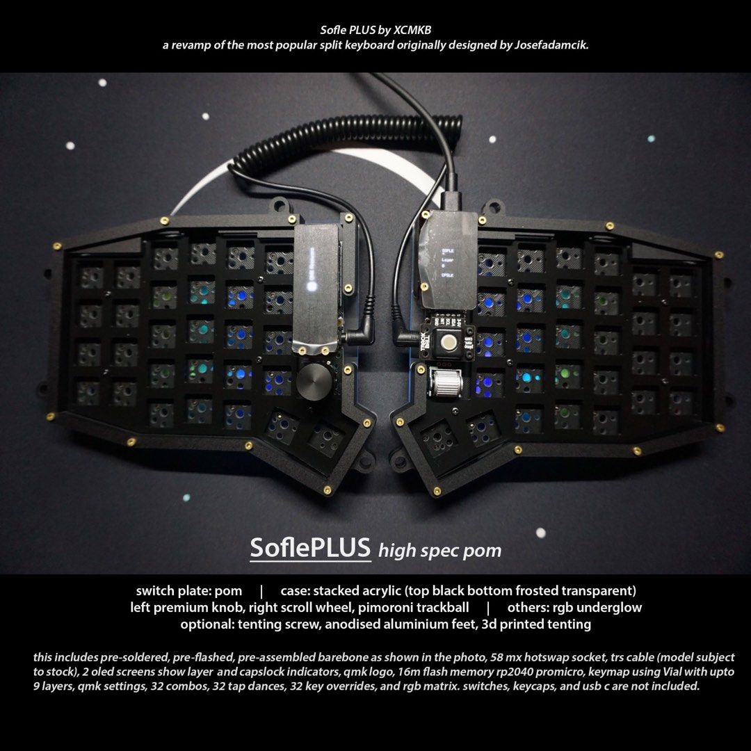 New Sofle PLUS by xcmkb split keyboard pimoroni trackball horizontal wheel knob, Computers ...