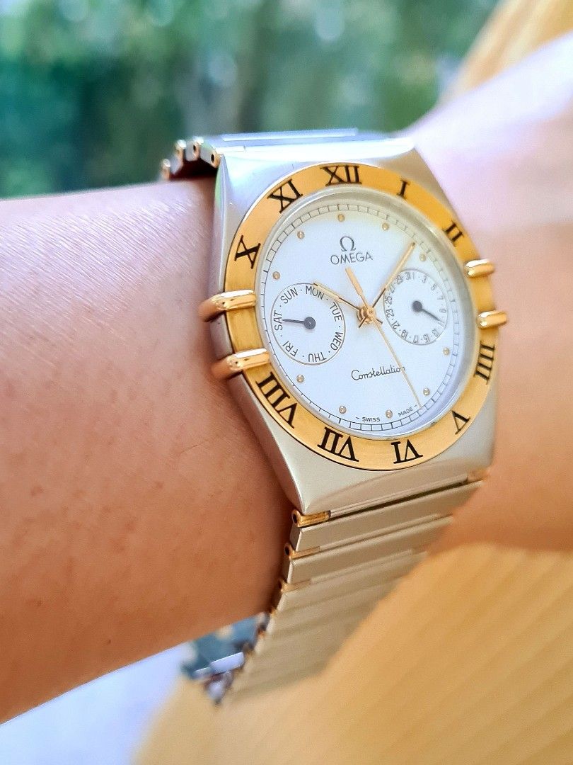 Omega Constellation White Chronograph Dial Yellow Gold Steel Quartz ...