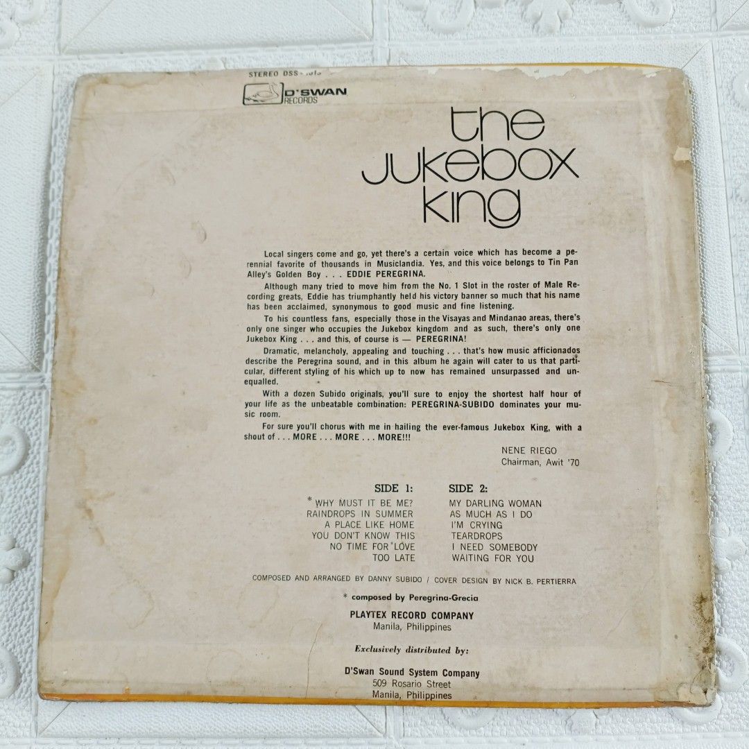 OPM Vinly Records Eddie Peregrina Album The Jukebox King Plaka ...