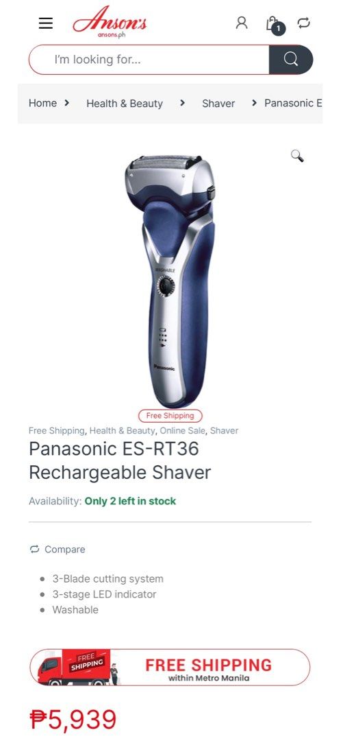 Panasonic RT-36 Rechargeable Shaver Wet Dry, Beauty & Personal Care, Men's Grooming on Carousell