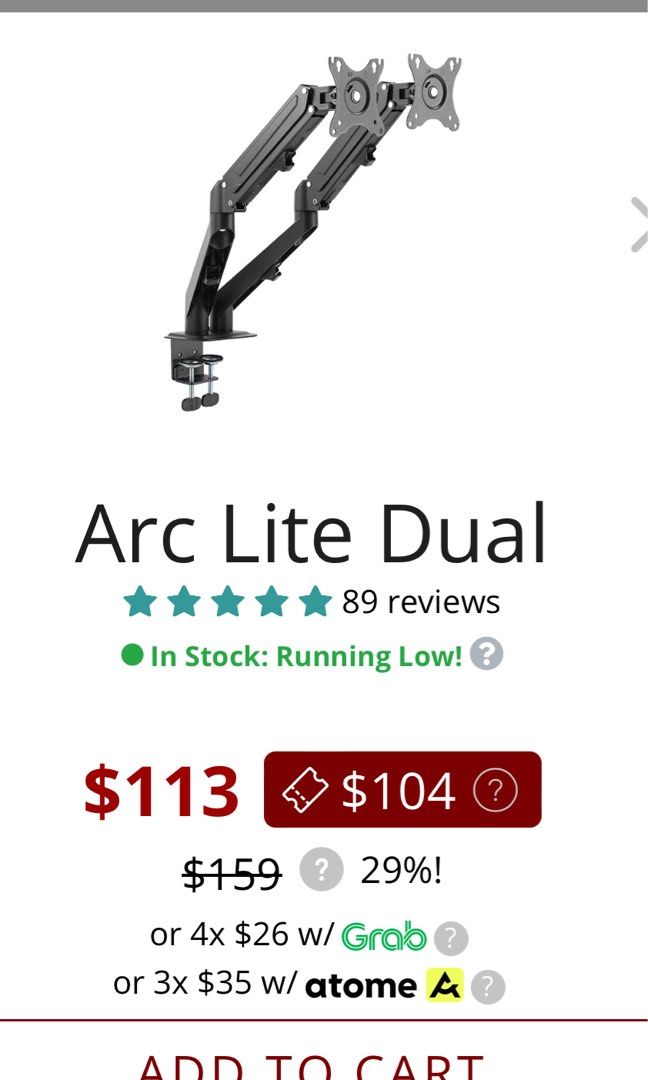 Prism+ Arc Lite Dual Monitor Arm, Computers & Tech, Parts & Accessories, Monitor Screens on ...