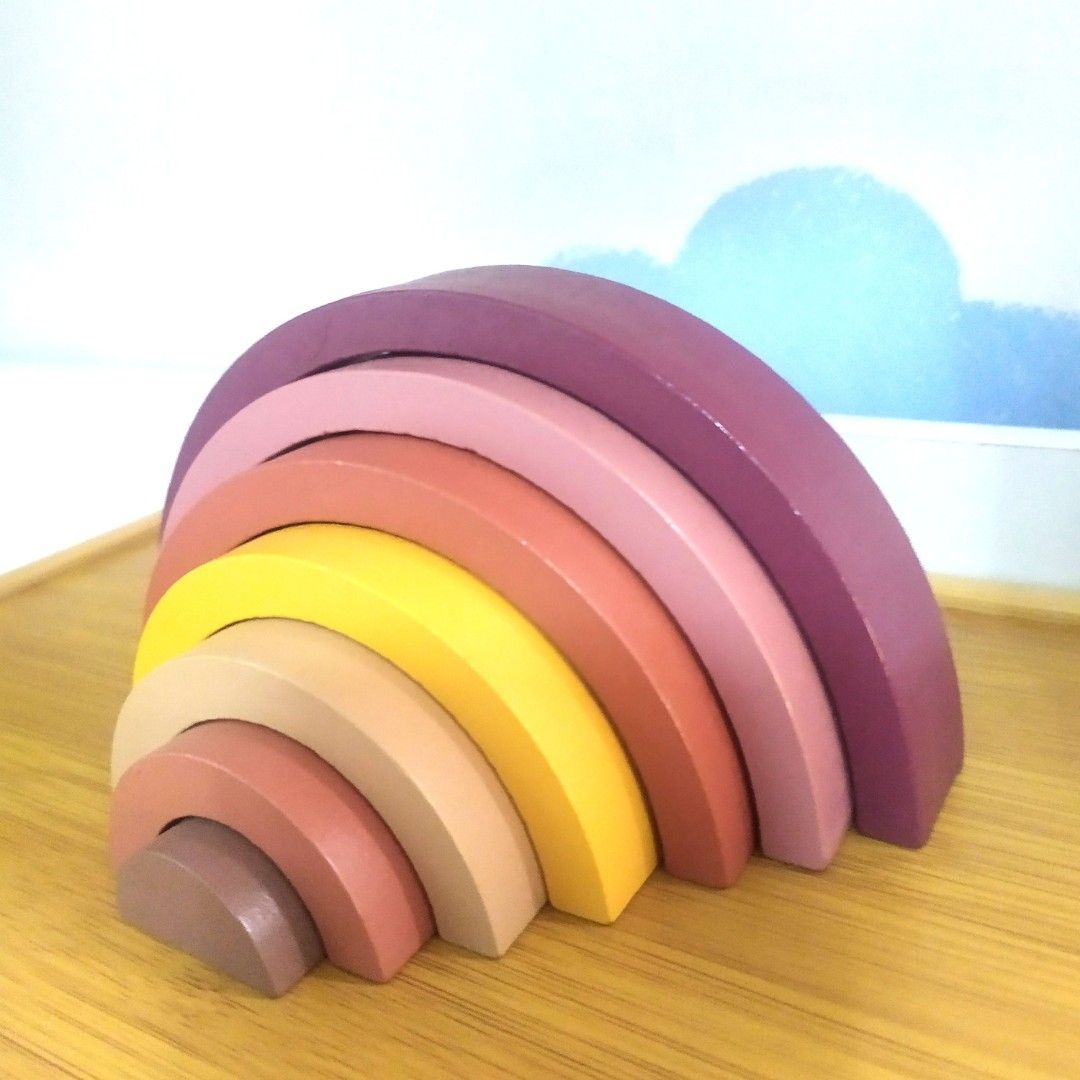 Rainbow Wooden Building Blocks Brown Montessori Toy, Hobbies & Toys ...