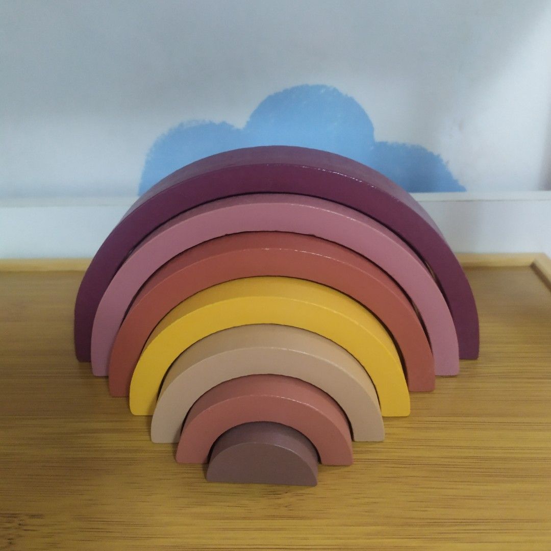 Rainbow Wooden Building Blocks Brown Montessori Toy, Hobbies & Toys ...