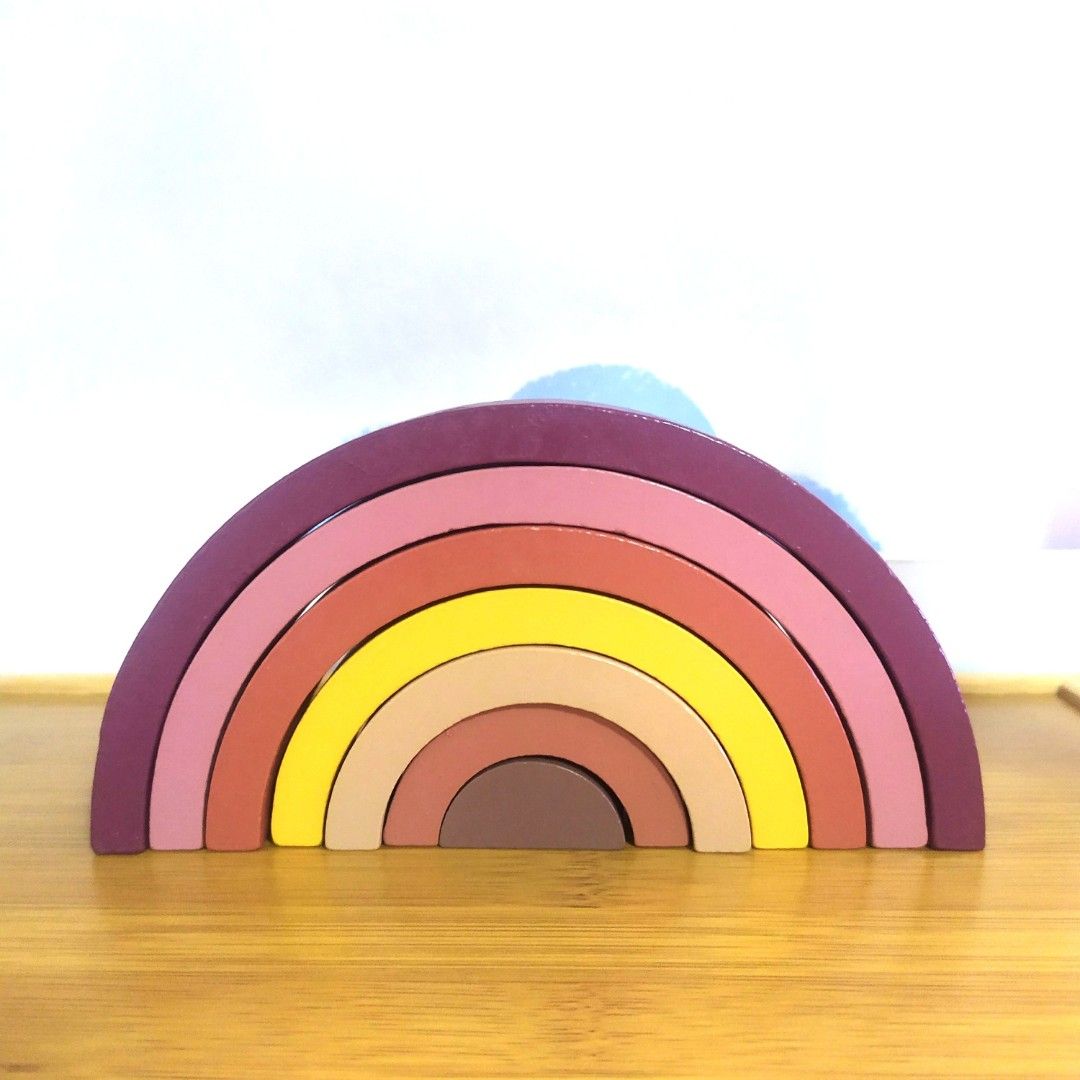 Rainbow Wooden Building Blocks Brown Montessori Toy, Hobbies & Toys ...