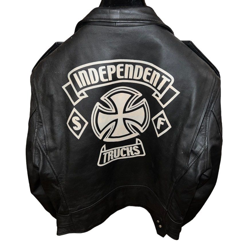RARE 90s Vintage INDEPENDENT TRUCKS SKATEBOARD Leather Biker Jacket ...