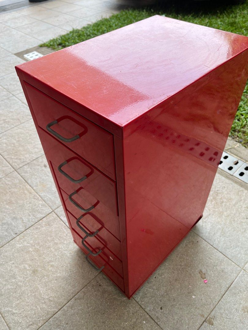 Red color metal cabinet with 5 drawers, Furniture & Home Living ...