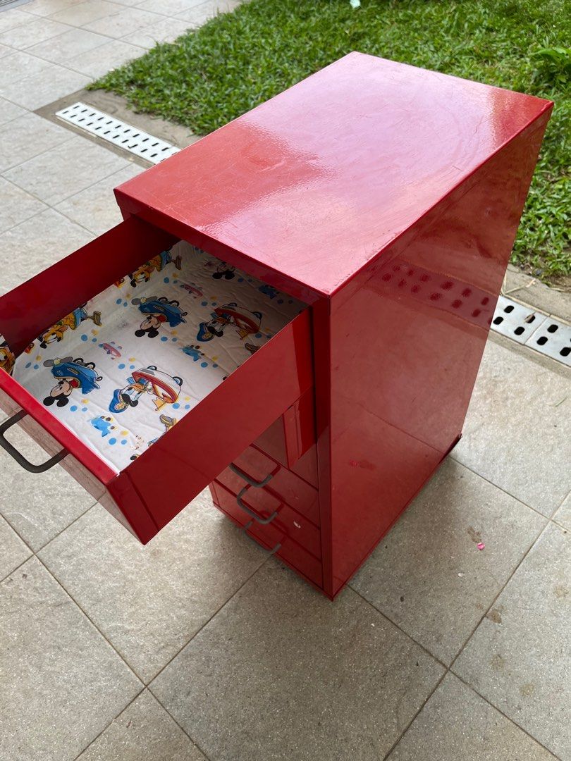 Red color metal cabinet with 5 drawers, Furniture & Home Living ...