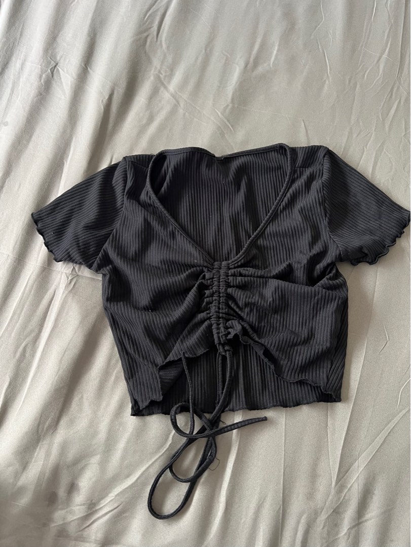 Rib knit ruched top on Carousell