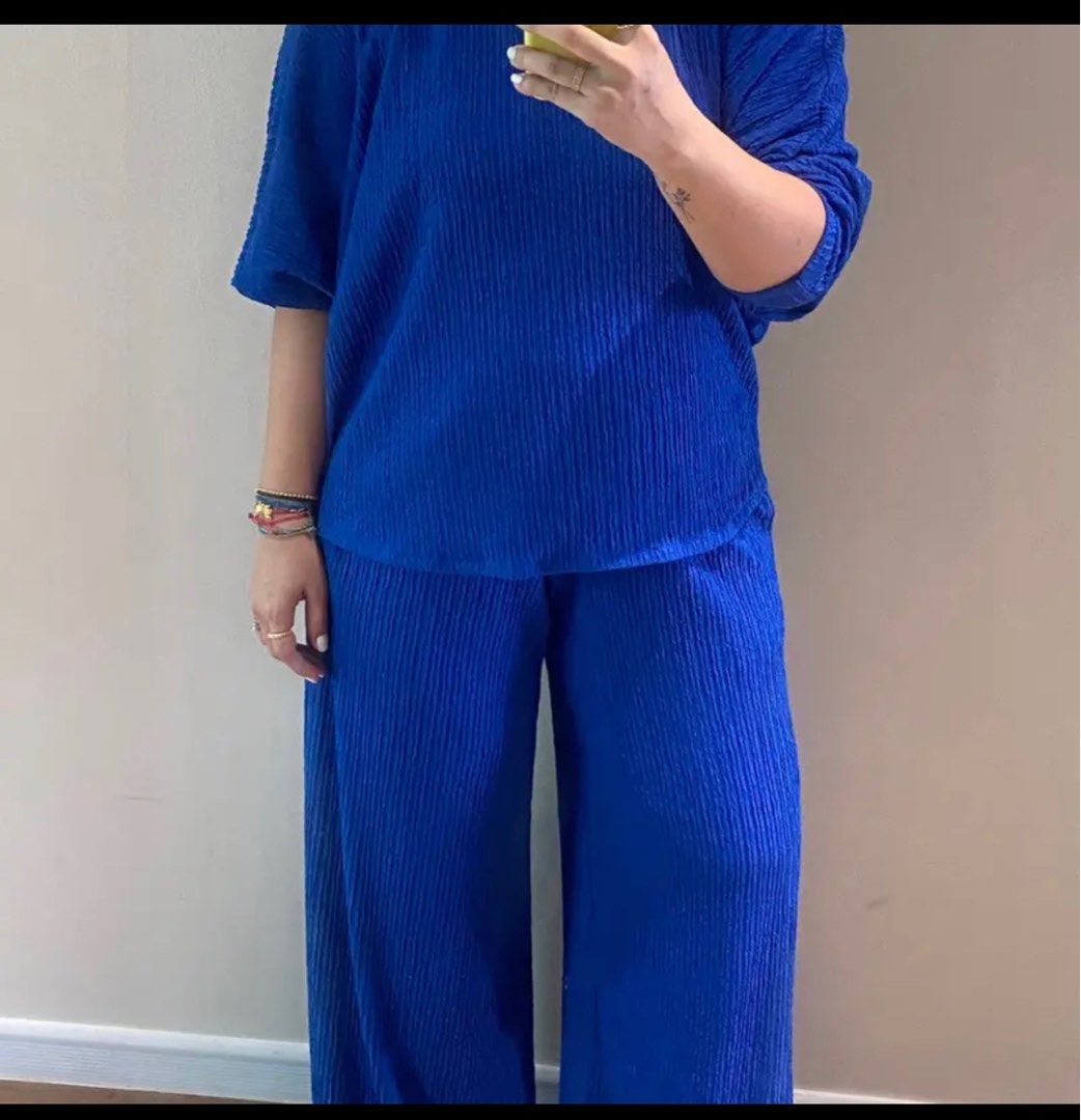 ROYAL BLUE COORDINATES COORDS PANTS SET on Carousell