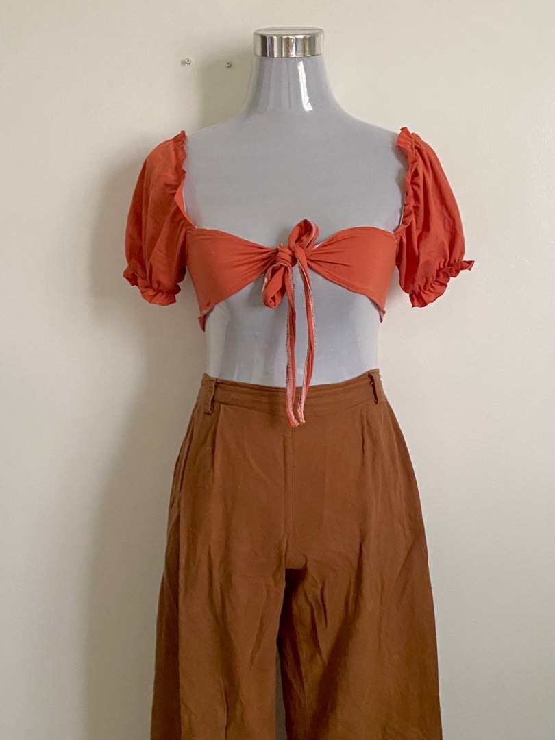 Rust Summer Puff Ribbon Top, Women's Fashion, Tops, Sleeveless on Carousell