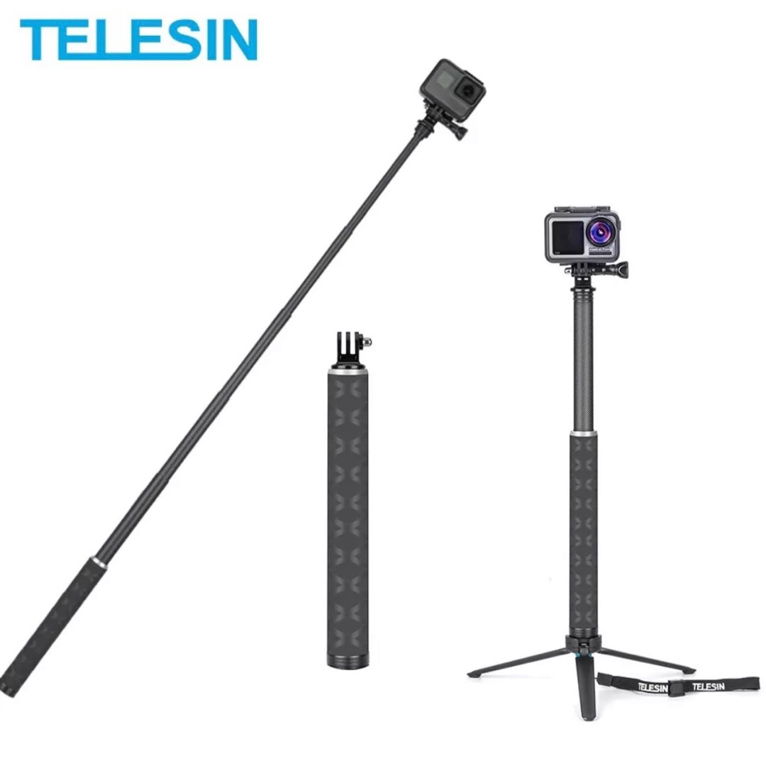 TELESIN 90cm Carbon Fiber Selfie Stick Pole + Tripod Stand for GoPro ...