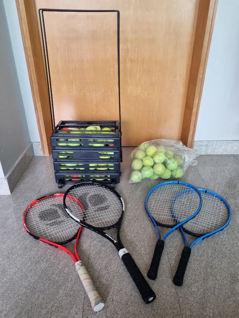 Tennis Set: Balls, basket trolley & Rackets, Sports Equipment, Sports ...