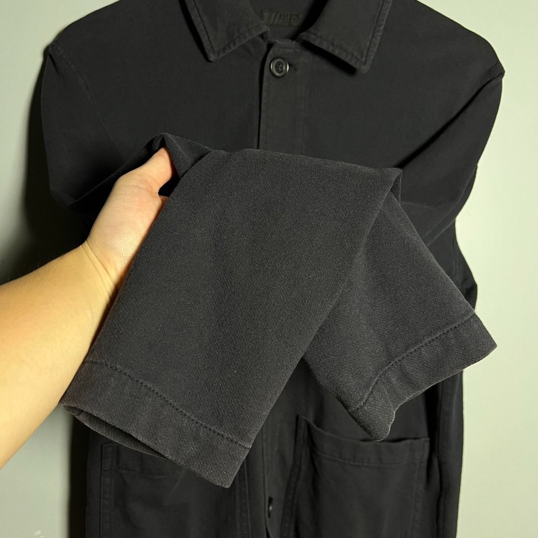 Uniqlo Washed Jersey Work Jacket Washed Black, Men's Fashion, Coats ...