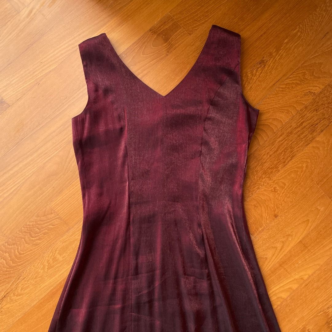 Vintage 1990s USA Shimmery Red Princess Cut Maxi Dress, Women's Fashion ...