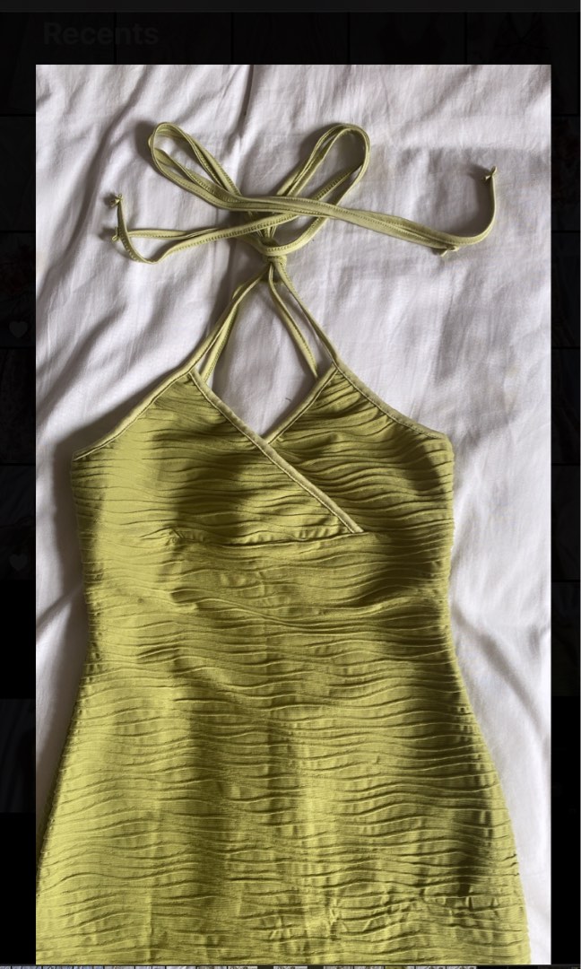 vintage 90 halter plop apparels shirred dress, Women's Fashion, Dresses ...