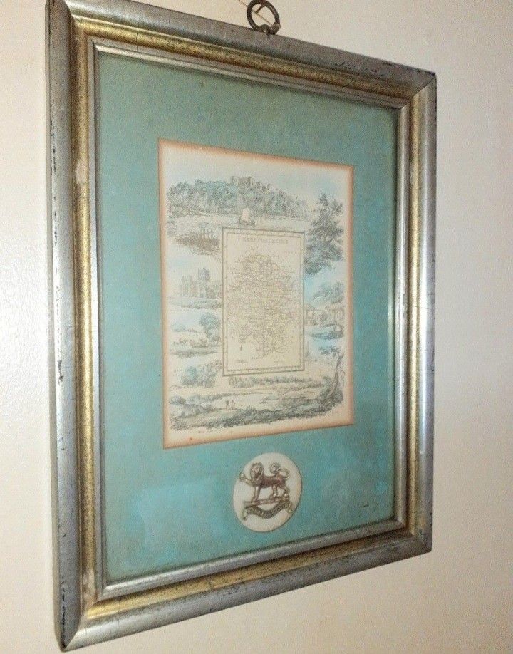 Vintage Framed Map with Embossed Lion Logo of Herefordshire England ...