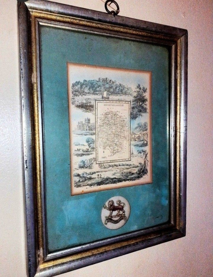 Vintage Framed Map with Embossed Lion Logo of Herefordshire England ...