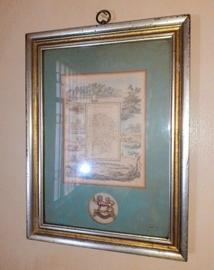 Vintage Framed Map with Embossed Lion Logo of Herefordshire England ...