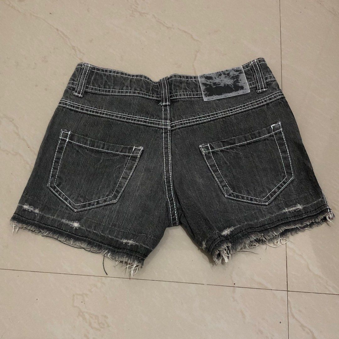 y2k acid wash stone wash denim maong shorts black dainty punk grunge ...
