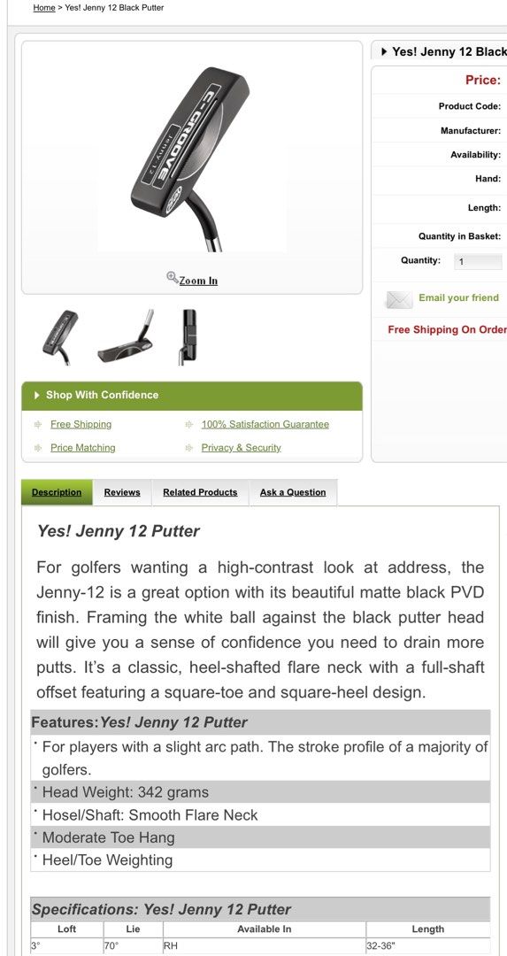 Yes! C-Groove Jenny-12 black Putter, Sports Equipment, Sports & Games ...