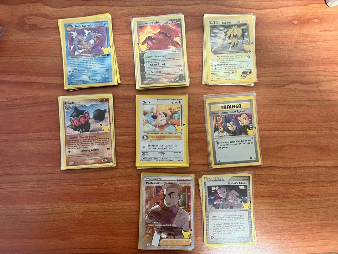 25th Celebrations Dark gyrados, Groudon, Rocket’s Zapdos, Claydol, Cleffa, Here comes team ...