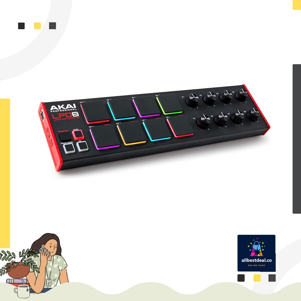 Akai Professional Lpd8 Usb Midi Controller With 8 Responsive Rgb Mpc Drum Pads For Mac And Pc