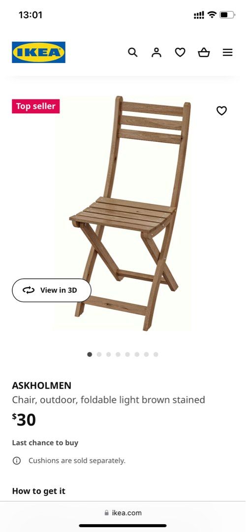 ASKHOLMEN Chair, outdoor, foldable light brown stained, Furniture ...