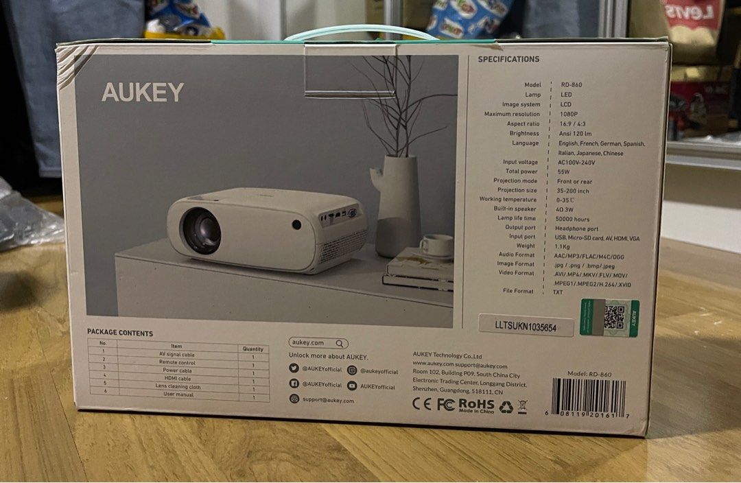 Aukey RD-860 Cinex Mini 1080P Wireless Wi-Fi Mini Projector, TV & Home ...