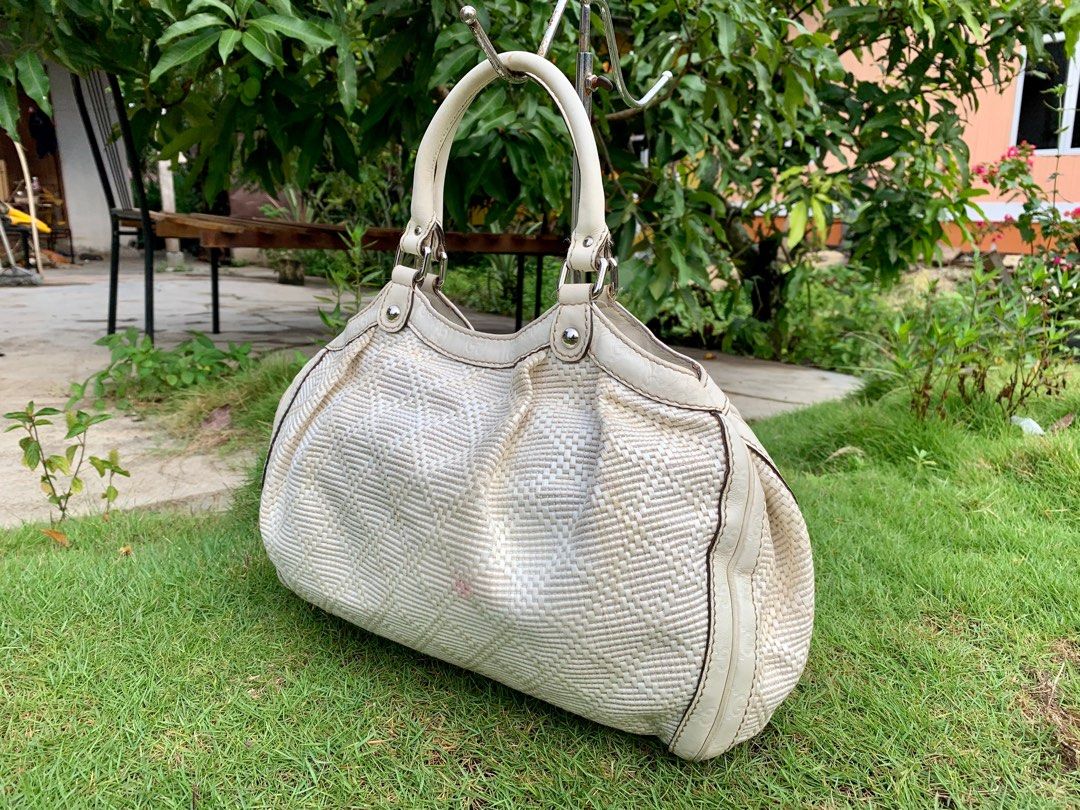 Authentic Gucci Woven Raffia Diamante Medium Sukey Hobo Bag, Luxury ...