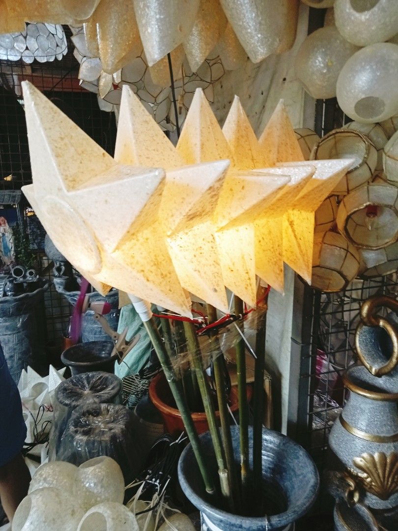capiz parol set of 5pcs with lights and bamboo stick, Hobbies & Toys ...