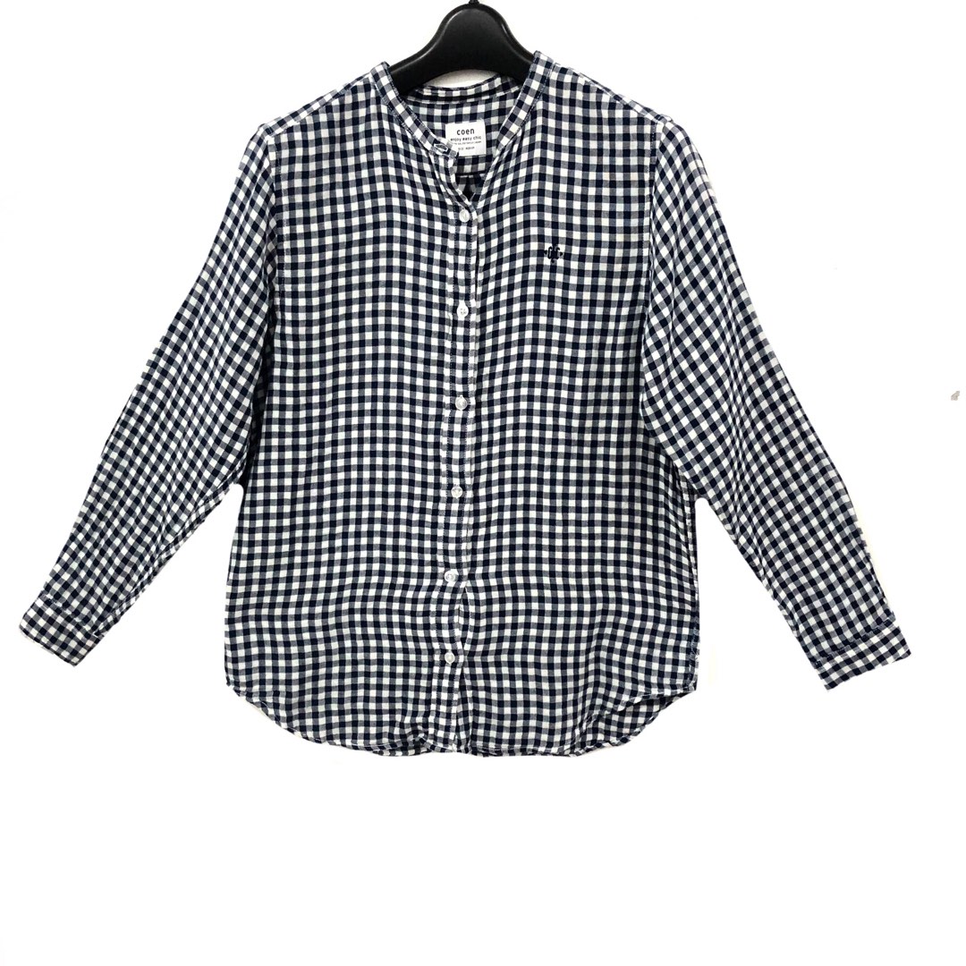 Coen Japan Blue Organic Indian Cotton Soft Checked Collarless ...