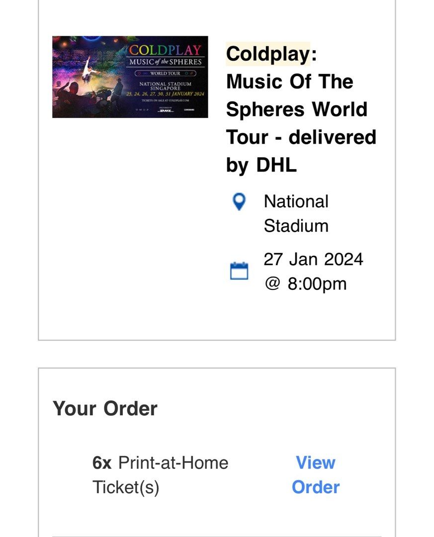 Coldplay Cat12 27th Jan, Tickets & Vouchers, Event Tickets on Carousell