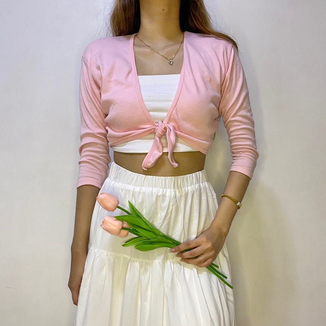 coquette pink bolero / tie top, Women's Fashion, Tops, Longsleeves on ...