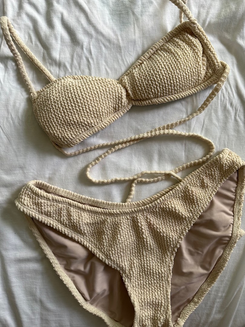 Cream Colored Ribbed Bikini Long String (Sew Local Brand), Women's ...