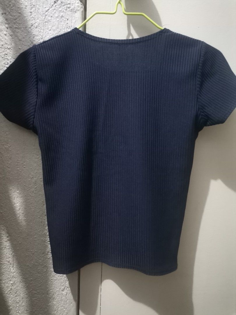 Dark Blue Ribbed Top, Women's Fashion, Tops, Shirts on Carousell