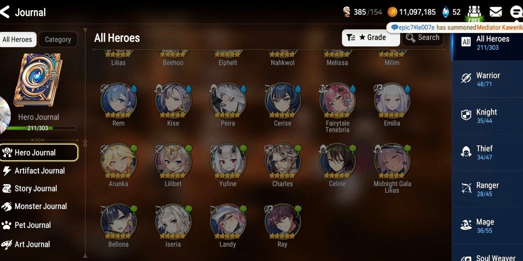 Epic seven/E7 Asia Server 10Mls account, Video Gaming, Video Games ...