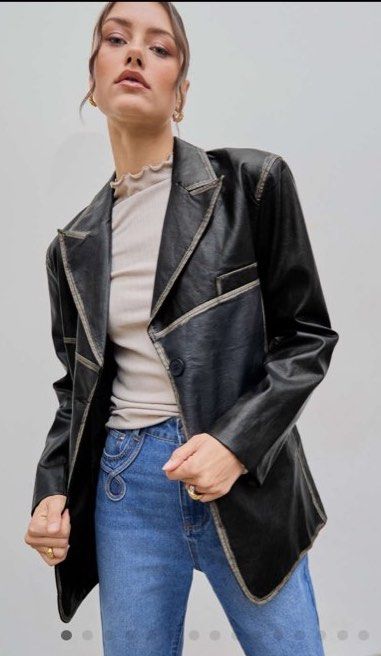 Faux Fake Leather Jacket Blazer Pleather from Cider, Women's Fashion, Coats, Jackets and ...