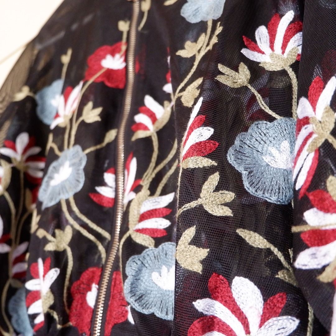 FLORAL MESH BOMBER JACKET // SEE THROUGH, BLACK, Women's Fashion, Coats ...